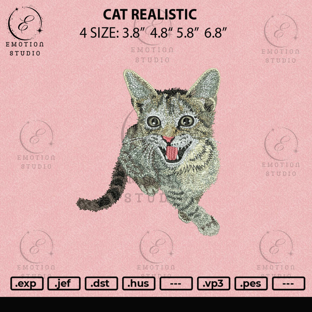 Cat Realistic Embroidery File 4 size, Embroidery Design | Inspire Uplift