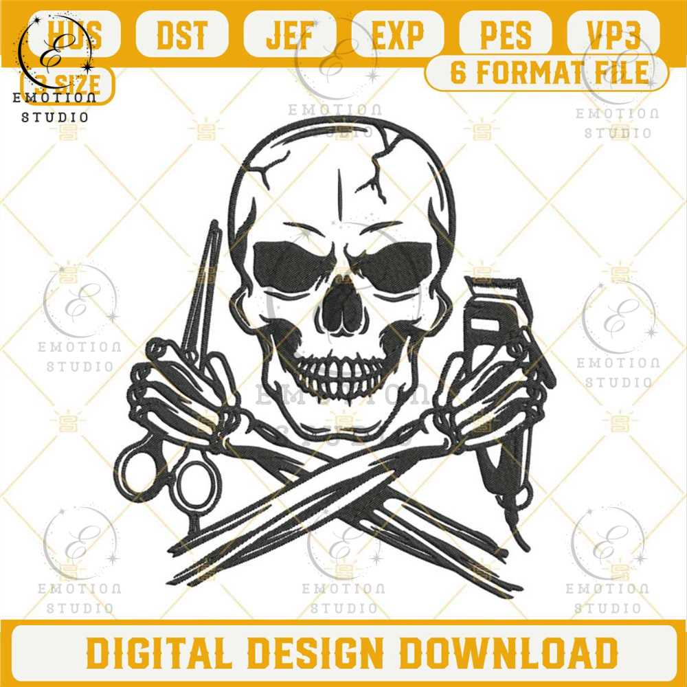 Barber Skull Embroidery Designs, Skull Hair Stylist Hair Hus | Inspire ...