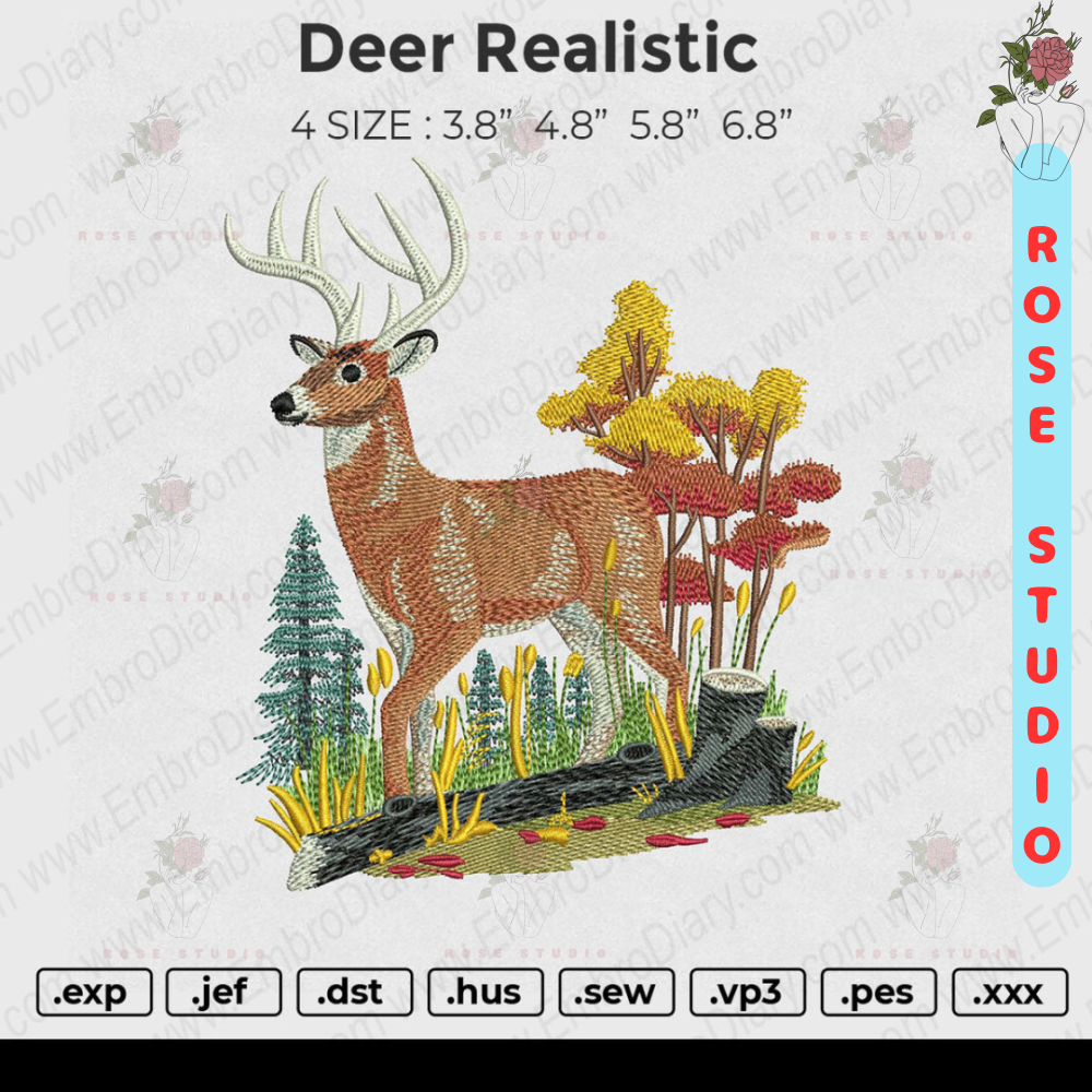 Deer Realistic Embroidery, Embroidery File, Embroidery Desig | Inspire ...