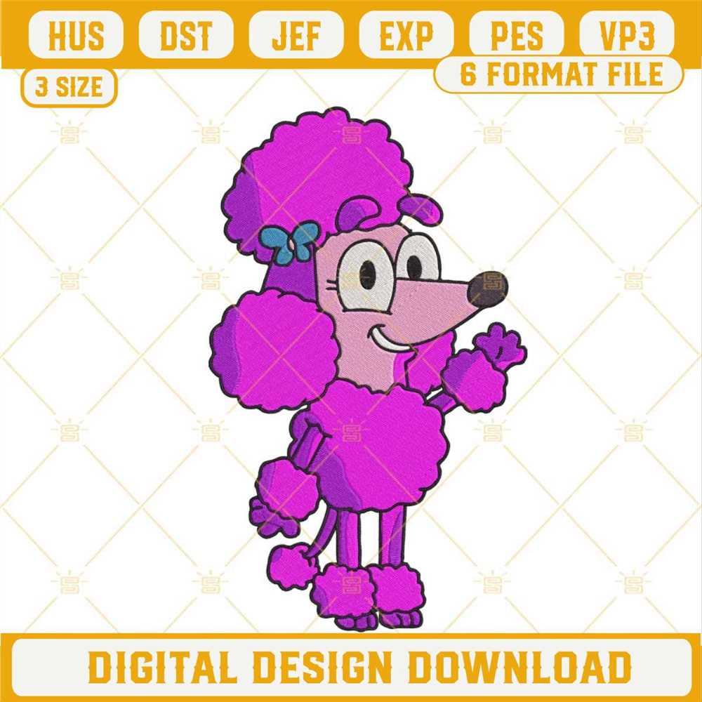 Coco Bluey Embroidery Design, Pink Poodle Dog Cartoon Embroi | Inspire ...