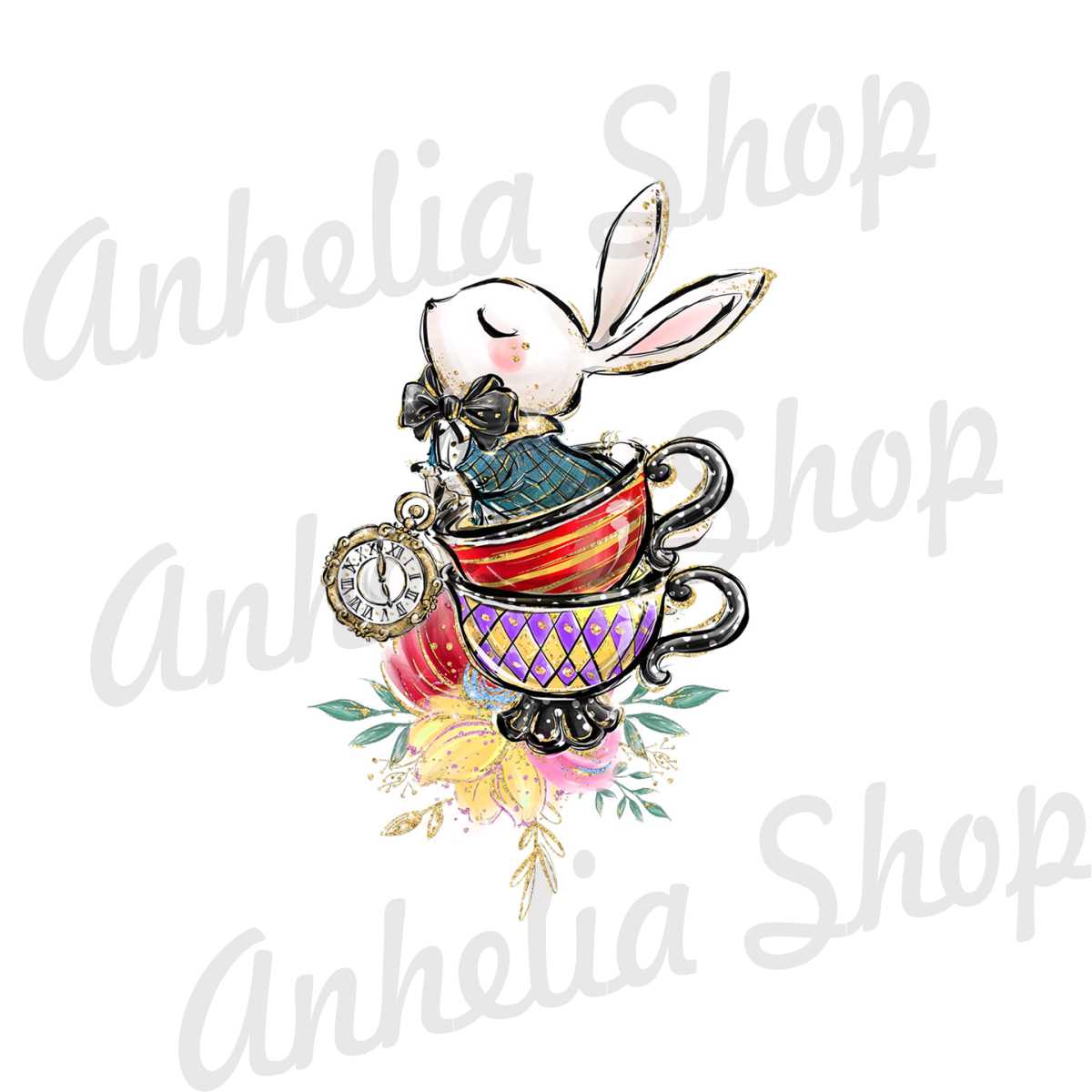 Mr. White Rabbit Clock Tea Time Wonderland Characters PNG | Inspire Uplift