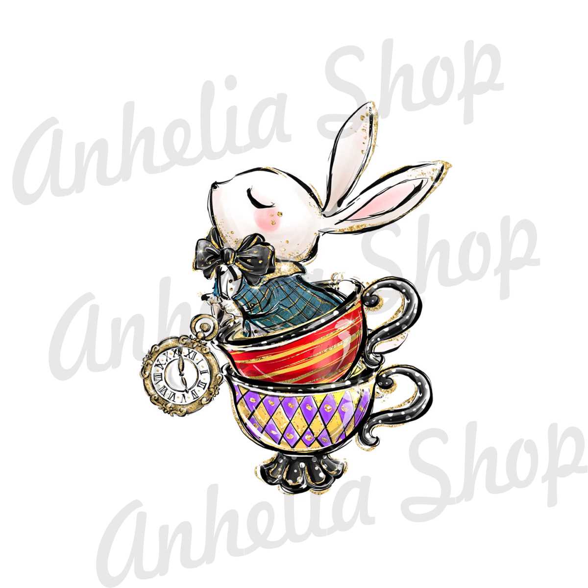 White Rabbit Clock Alice Tea Time Wonderland Characters PNG | Inspire ...