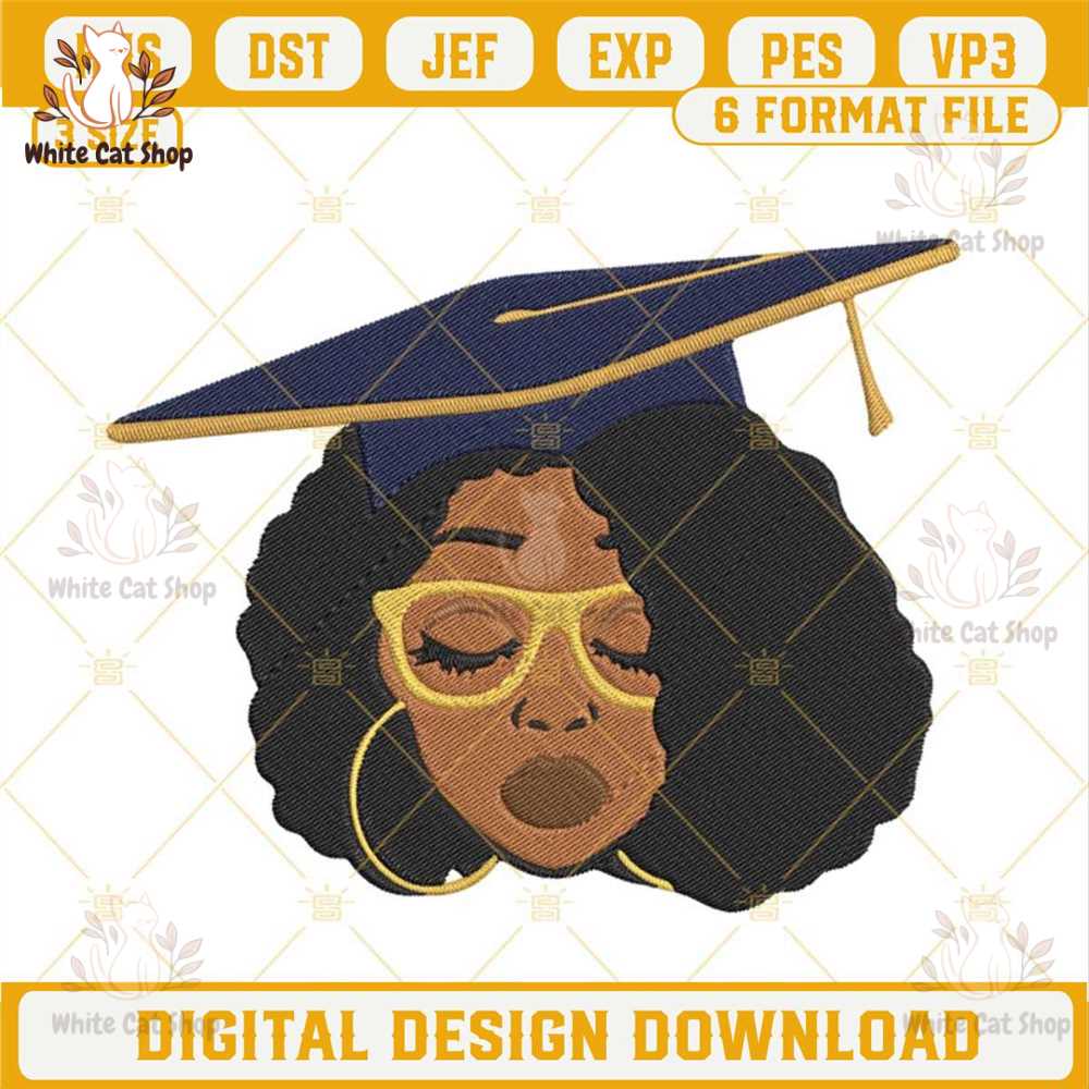 Black Woman Graduation Cap Embroidery Designs, African Ameri | Inspire ...