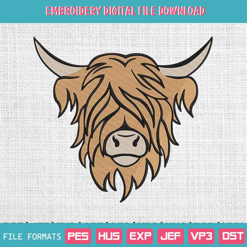 highland cow embroidery designs, cute cow embroidery pattern | Inspire ...
