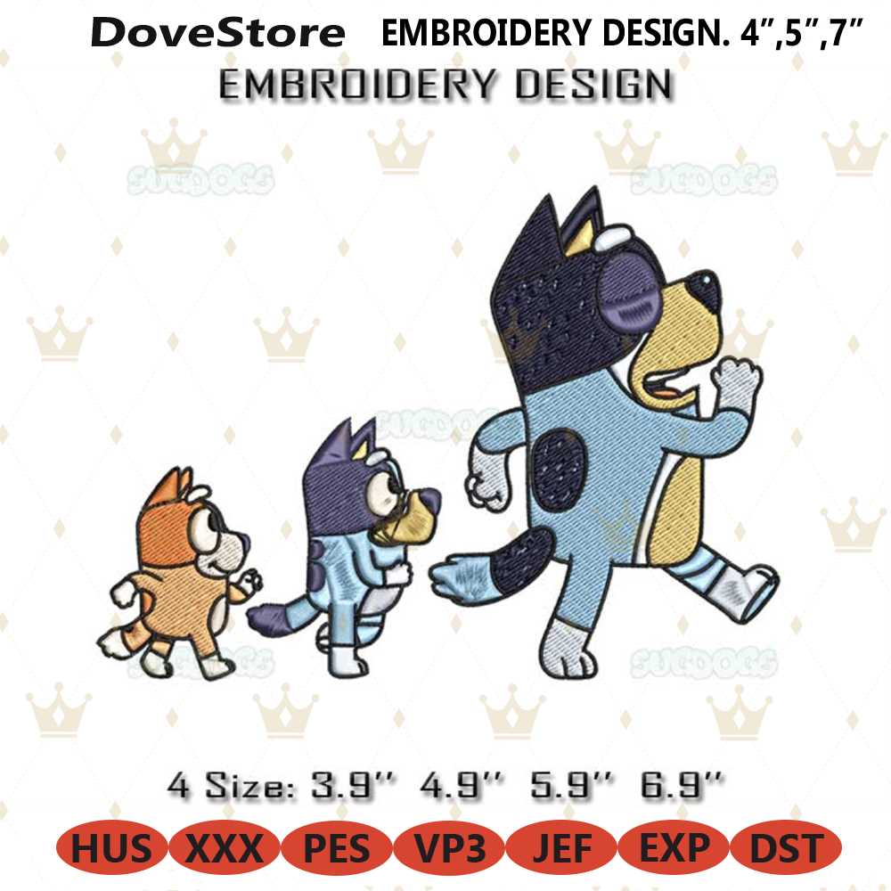 Dad Life Bluey Embroidery, Bandit Bluey And Bingo Walking Em | Inspire ...