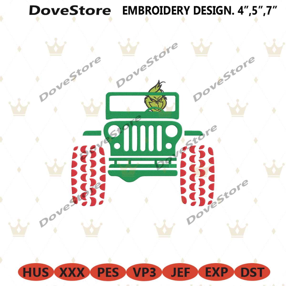 Grinch Jeep Embroidery Digitals File, Grinch Christmas Machi | Inspire ...
