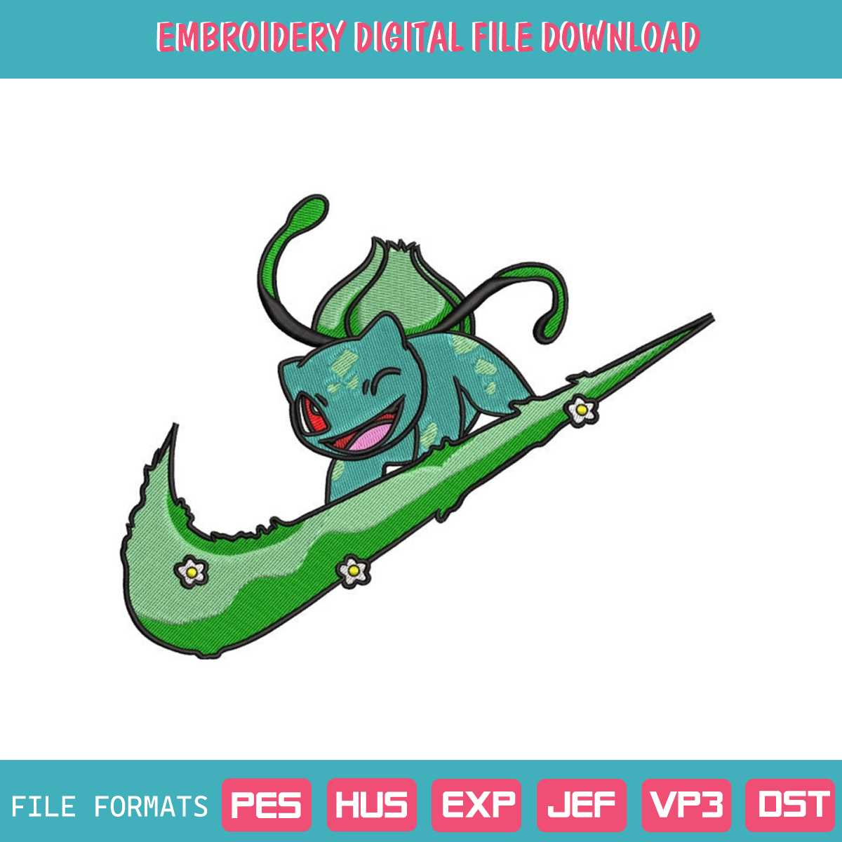 Bulbasaur Nike Logo Anime Pokemon Embroidery Design | Inspire Uplift