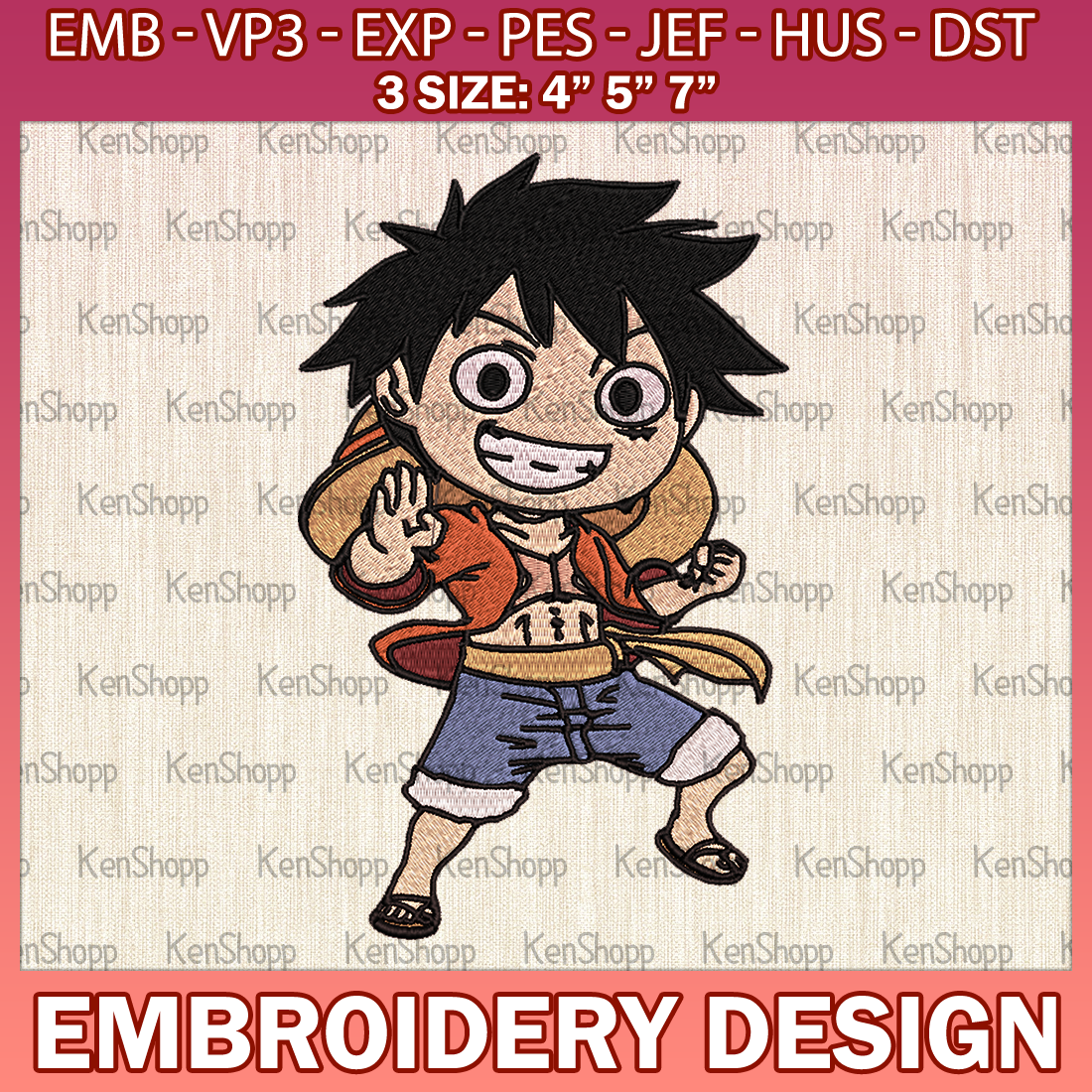 Monkey D Luffy One Piece Embroidery Design, Luffy Embroidery | Inspire ...