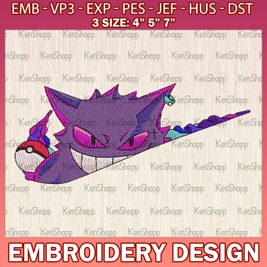 Ni.ke Gengar Pokemon Embroidery Design File, Gengar Embroide - Inspire ...