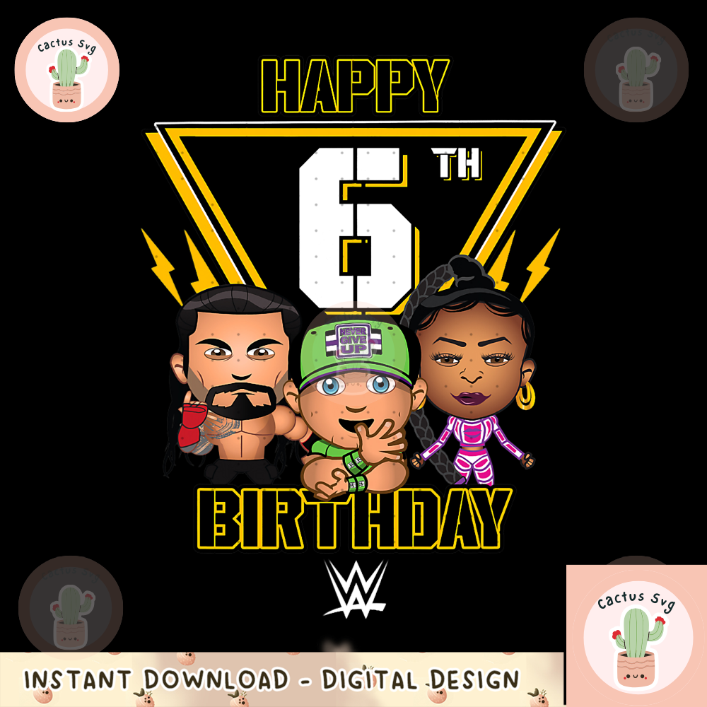 WWE Happy 6th Birthday Wrestler Emojis png, digital download - Inspire ...