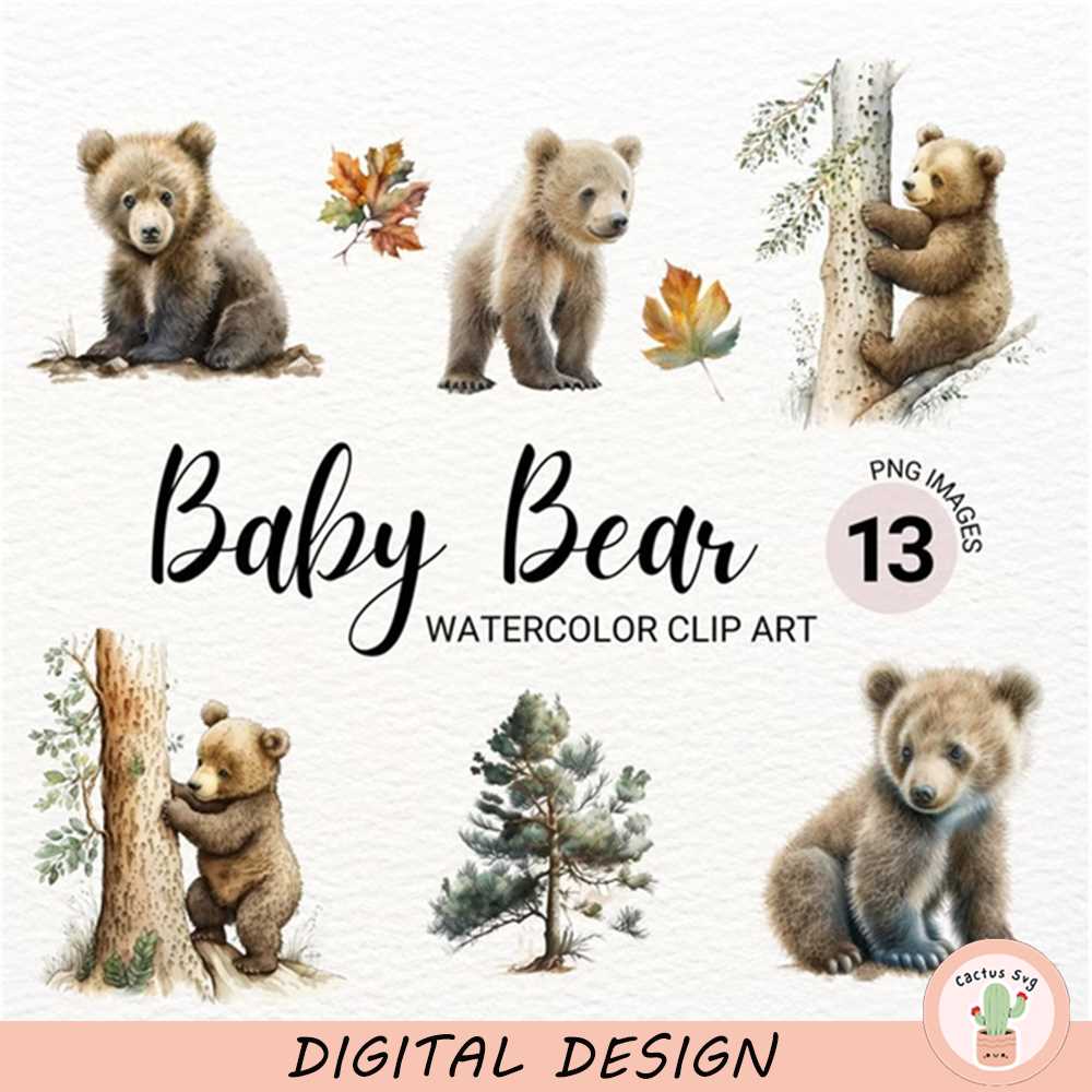 Baby Bear Watercolor Clipart PNG | Inspire Uplift