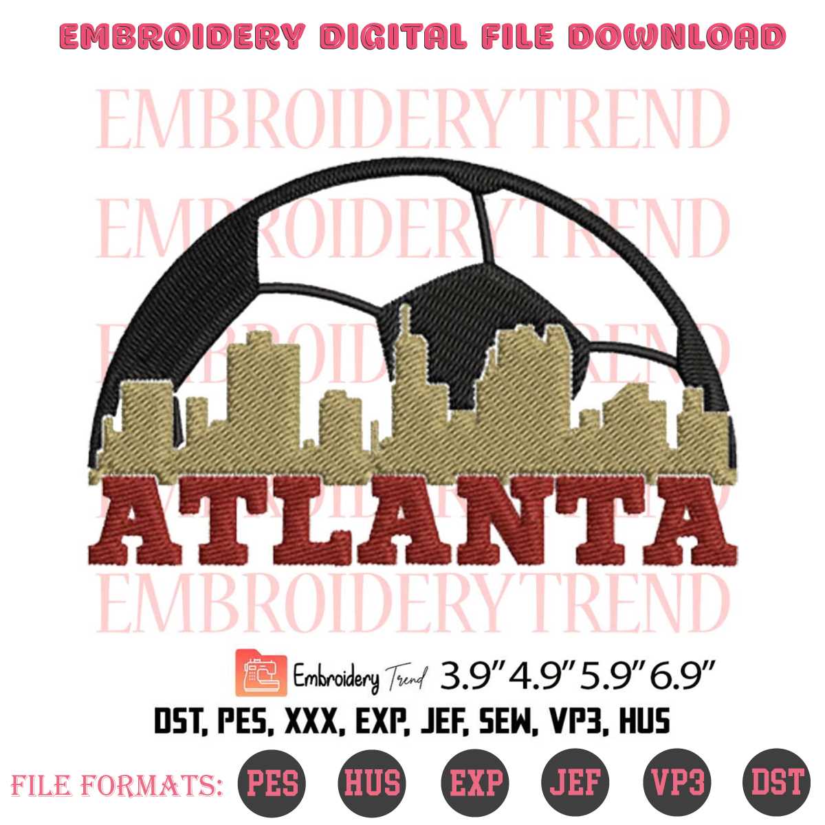 Atlanta Soccer Ball Skyline Embroidery Design Atlanta United | Inspire ...
