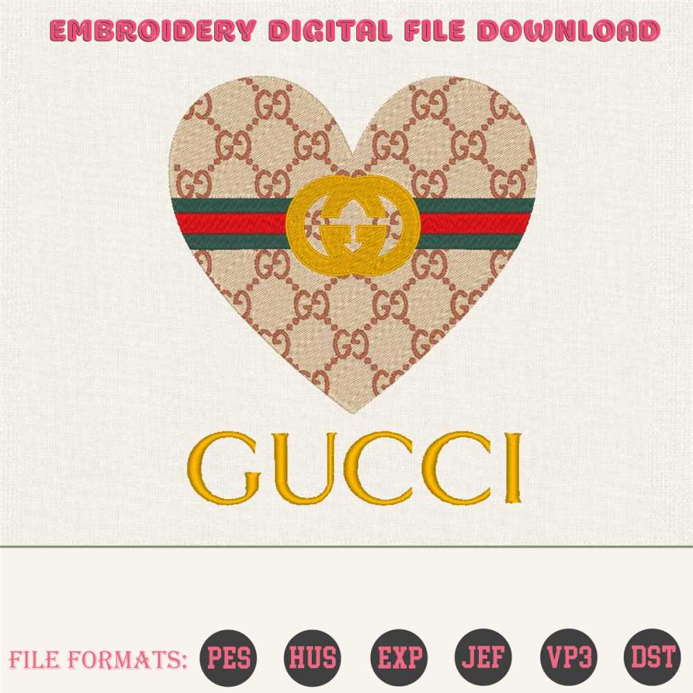 Gucci pattern heart logo machine embroidery design files - Inspire Uplift