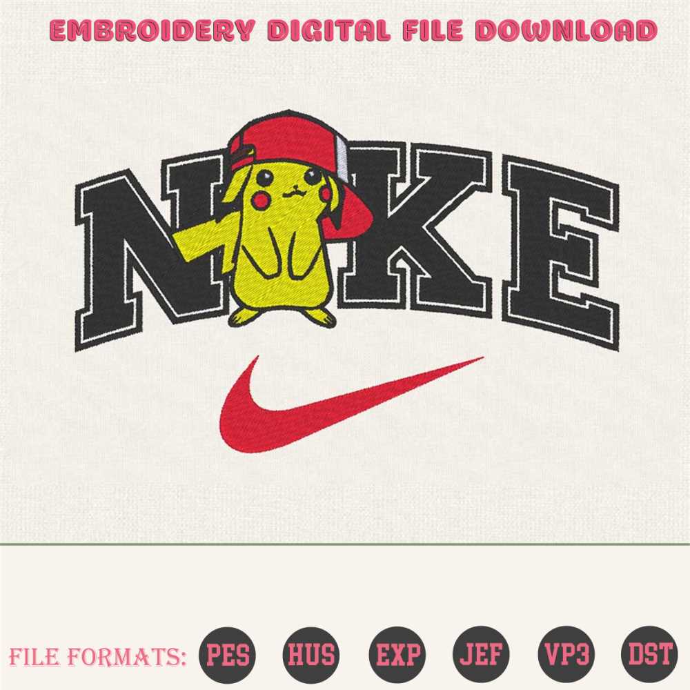 Nike Pikachu Pokemon logo machine embroidery design new - Inspire Uplift