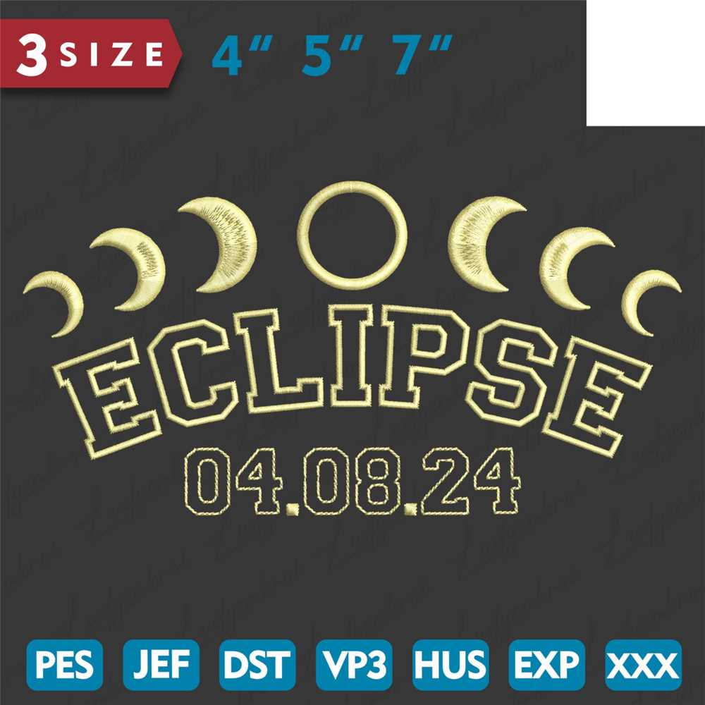 April 8 2024 Event Embroidery Design, Total Solar Eclipse 20 - Inspire ...