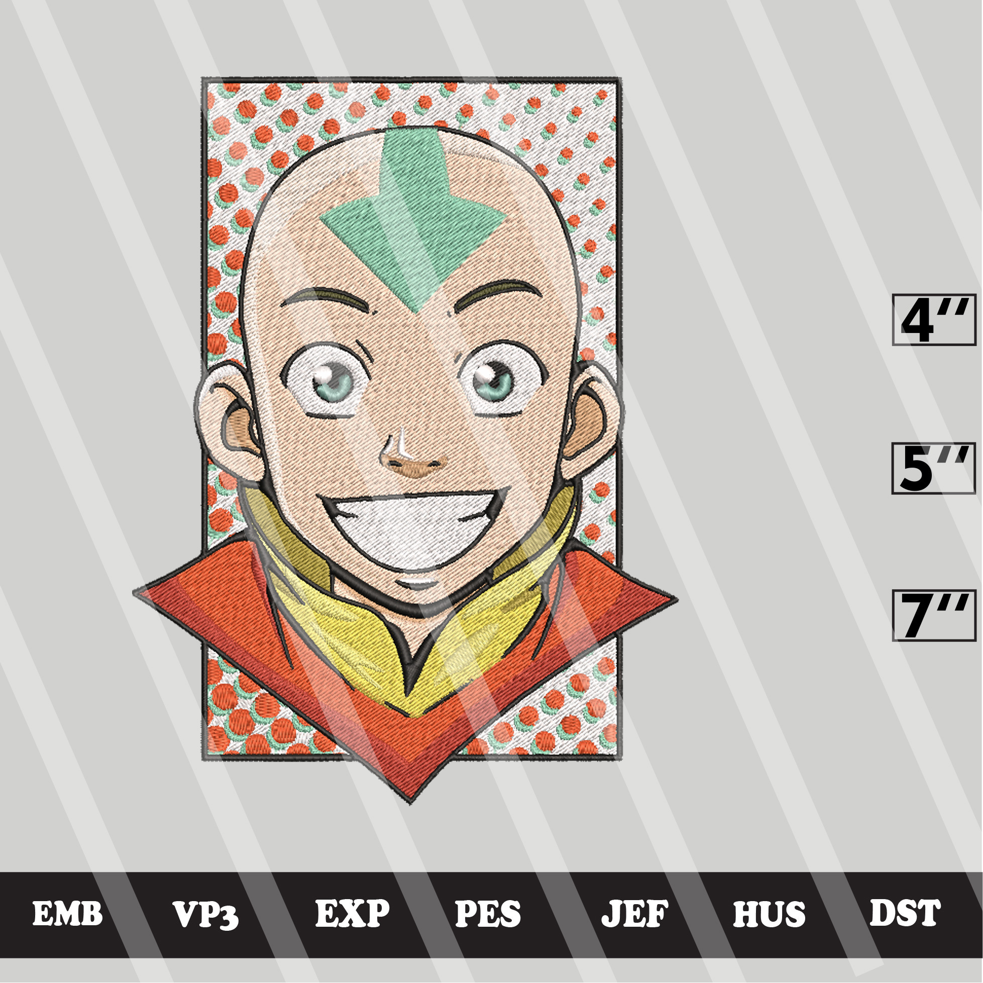 Aang Avatar Embroidery Machine Design, The Last Airbender Em | Inspire ...