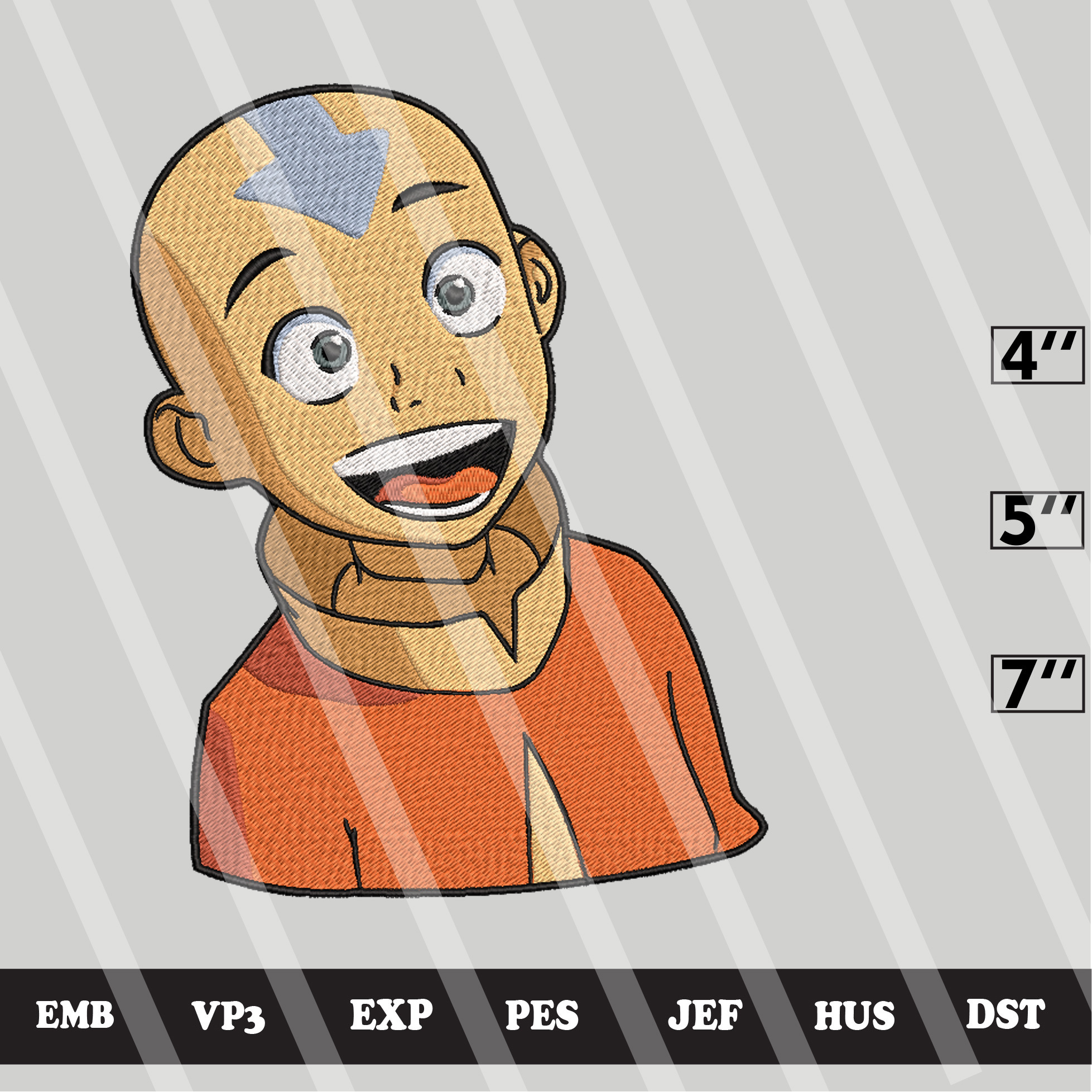 Aang Avatar Embroidery Machine Design, The Last Airbender Em | Inspire ...