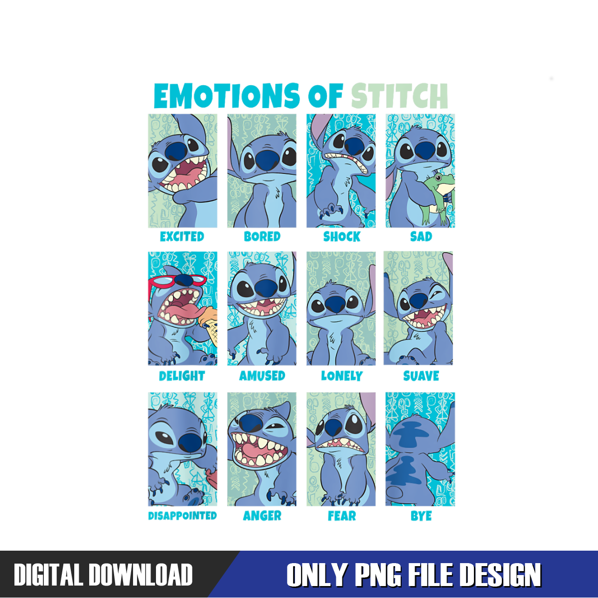 Disney 12 Emotions Of Stitch PNG, Disney PNG ,Disney Mickey | Inspire ...