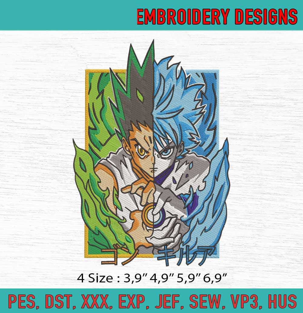 Gon x Killua Hunter Anime Machine Embroidery Digitizing Desi - Inspire ...
