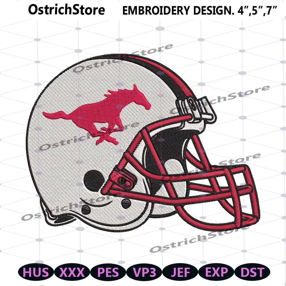 SMU Mustangs Helmet Machine Embroidery Digitizing. - Inspire Uplift