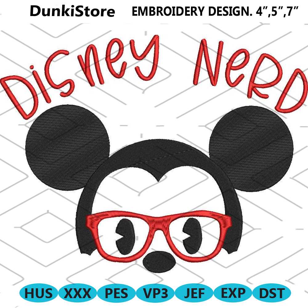 Mickey Inspired Nerd Machine Embroidery Design 9 Sizes | Inspire Uplift