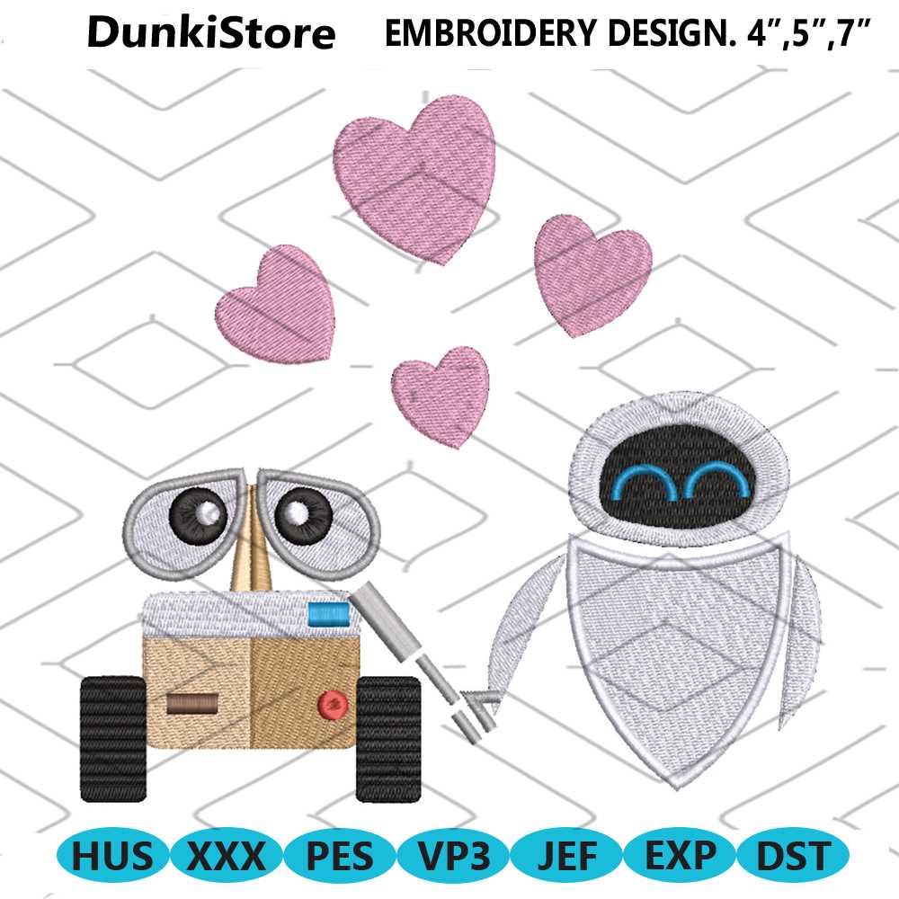 WALLE and Eve Machine Embroidery Design 1 | Inspire Uplift