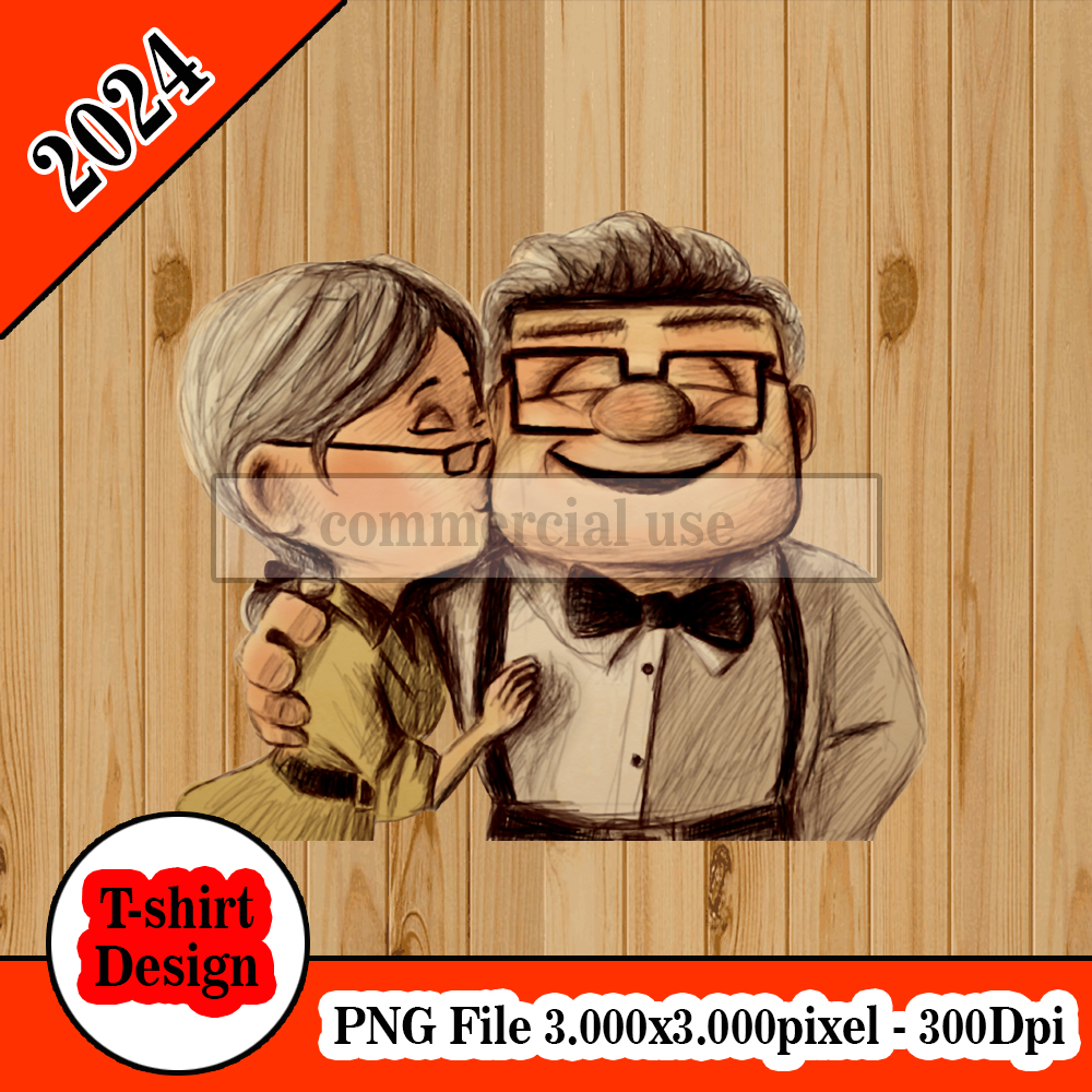 Disney Pixar Carl and Ellie Up Movies tshirt design PNG higt - Inspire ...