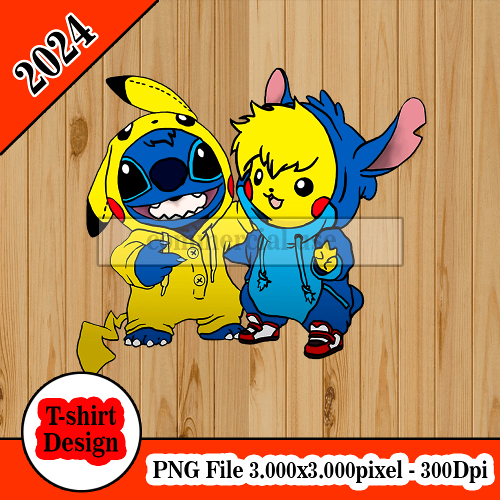 Pikachu & Stitch tshirt design PNG higt quality 300dpi digit | Inspire ...