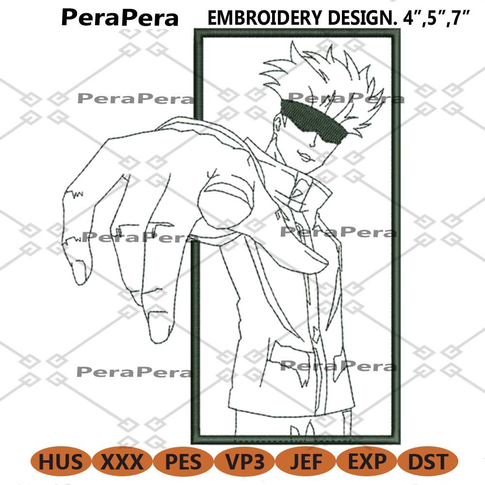 Gojo LineArt Funny Embroidery Design Anime Cartoon - Inspire Uplift