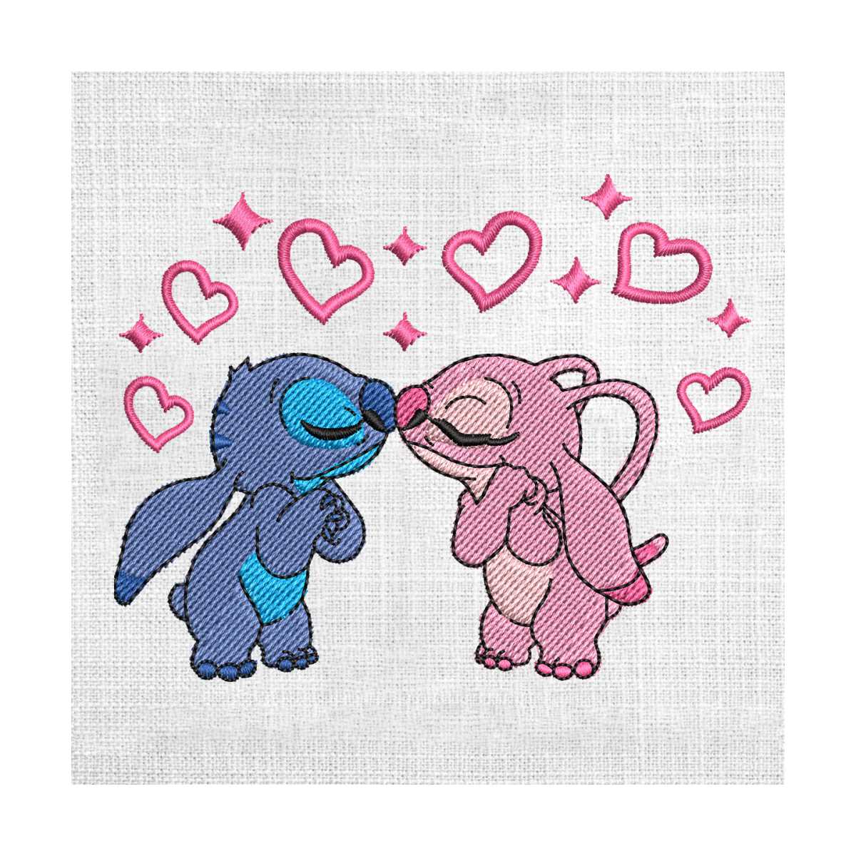 Disney Love Couple Stitch And Angel Embroidery - Inspire Uplift