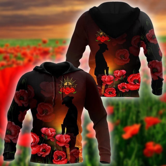 Premium Anzac Day Poppy 3D Printed, All Over Print Hoodie Zi - Inspire ...