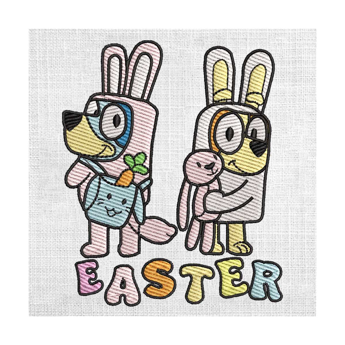 Easter Bunny Rabbit Bluey And Bingo Egg Hunting Embroidery - Inspire Uplift