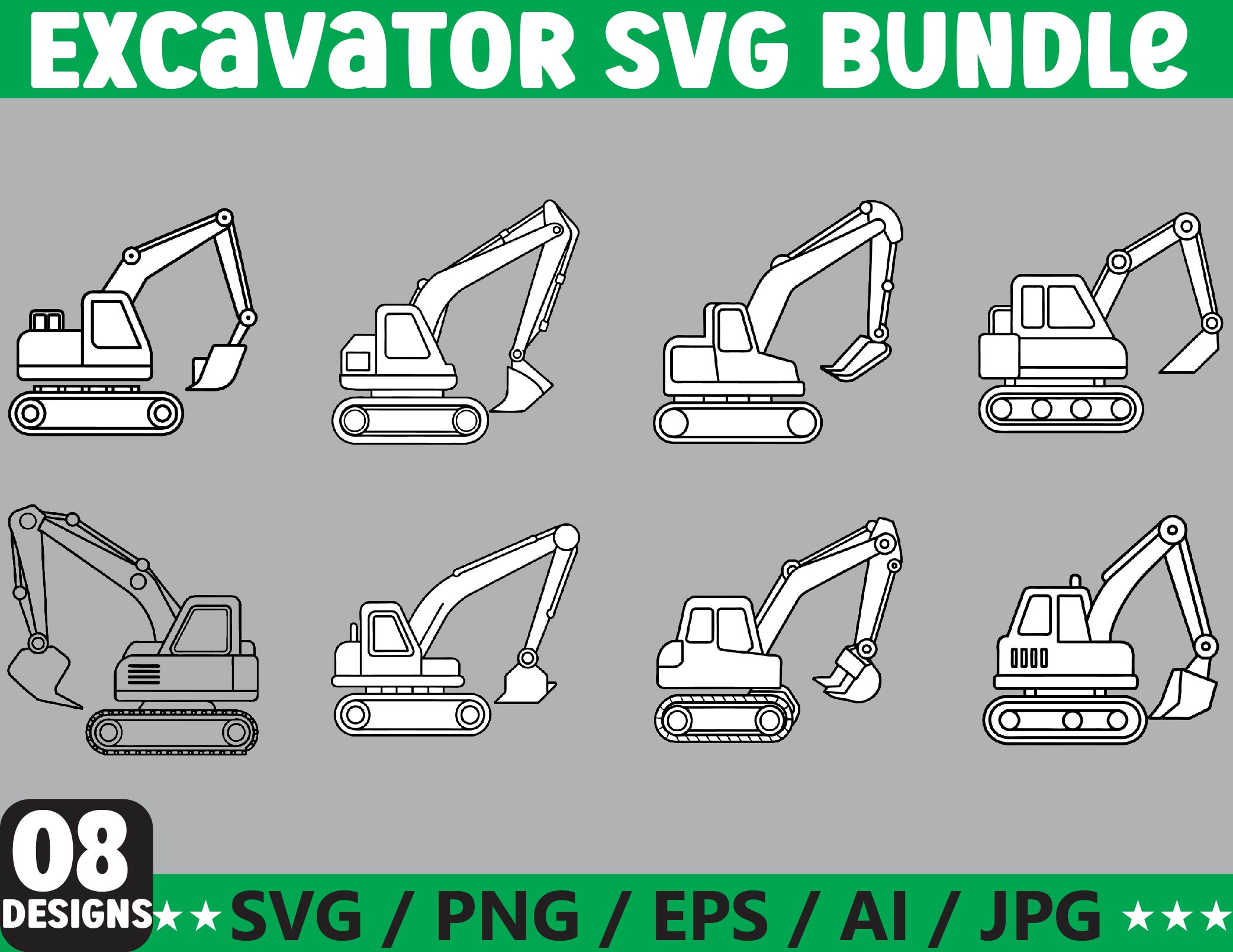 Excavator SVG Bundle, Excavator Vector, Construction Truck S | Inspire ...