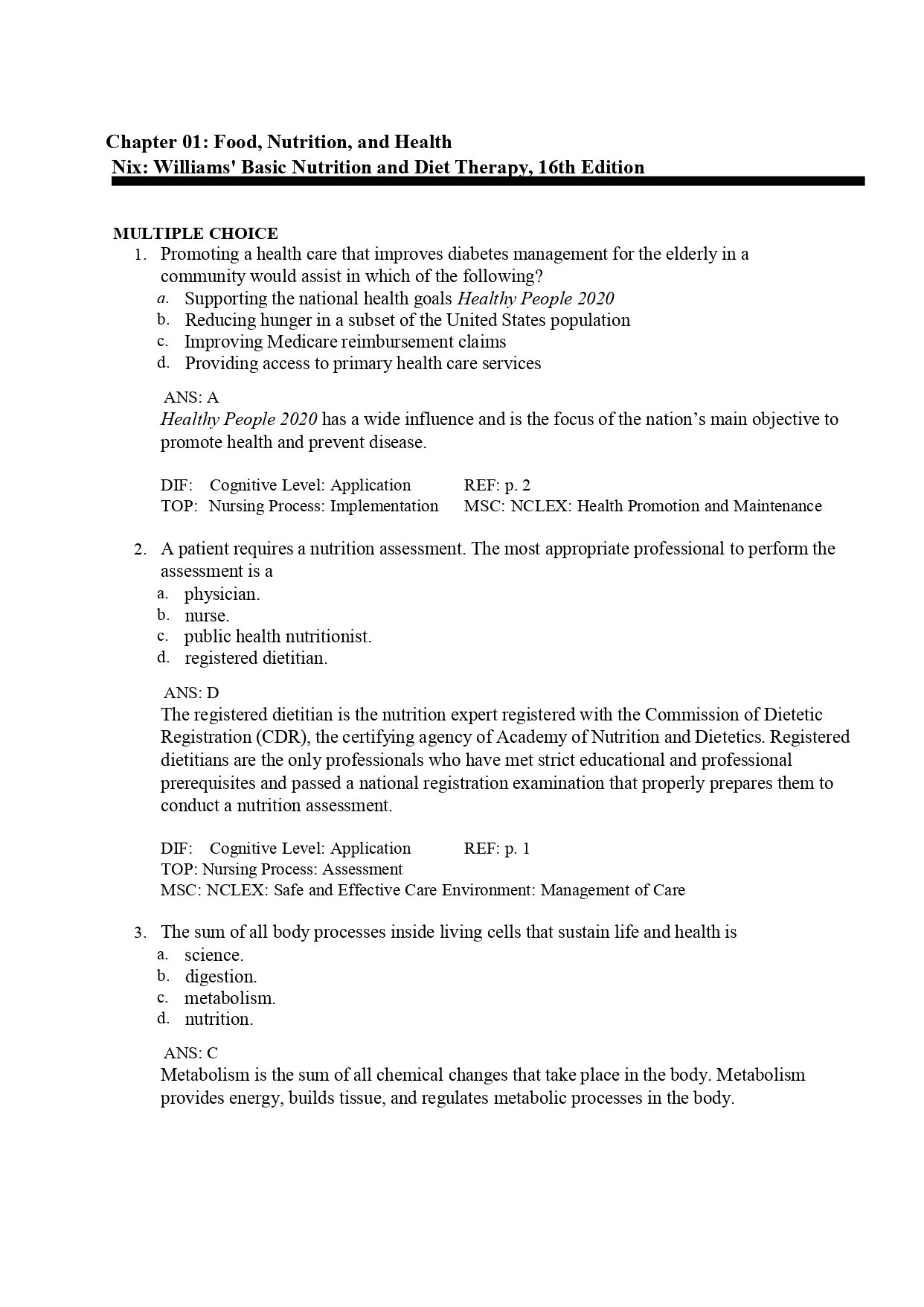 Test Bank for Understanding Nutrition 16th Edition | Inspire Uplift