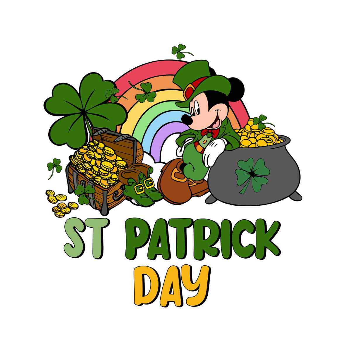 St Patrick Day Leprechaun Mickey Mouse Gold Pot PNG | Inspire Uplift