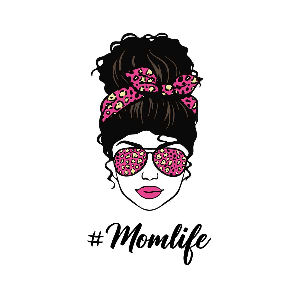 Mom Life Pink Leopard Messy Bun Girl PNG - Inspire Uplift
