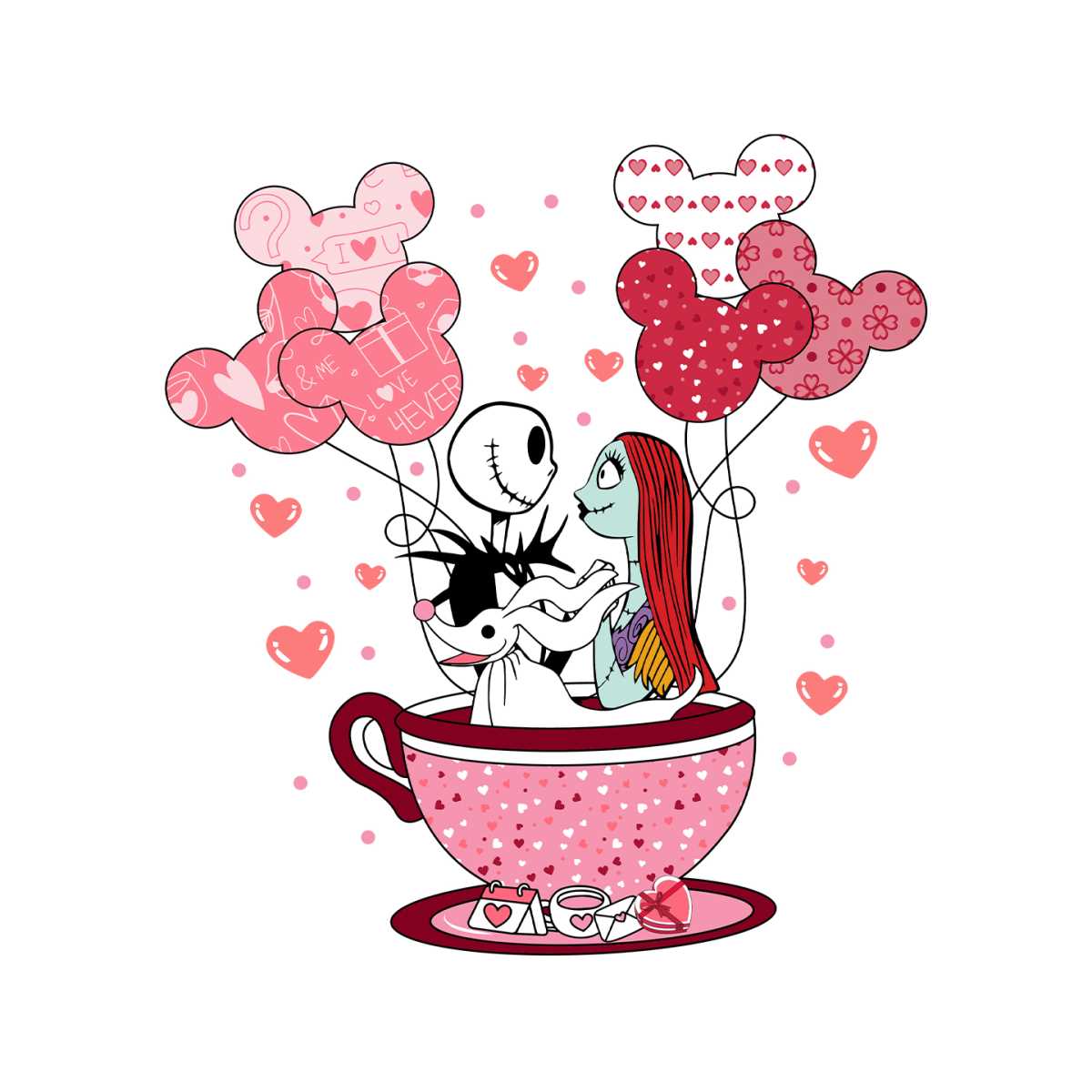 Jack and Sally Valentine Tea Cup Balloon SVG | Inspire Uplift