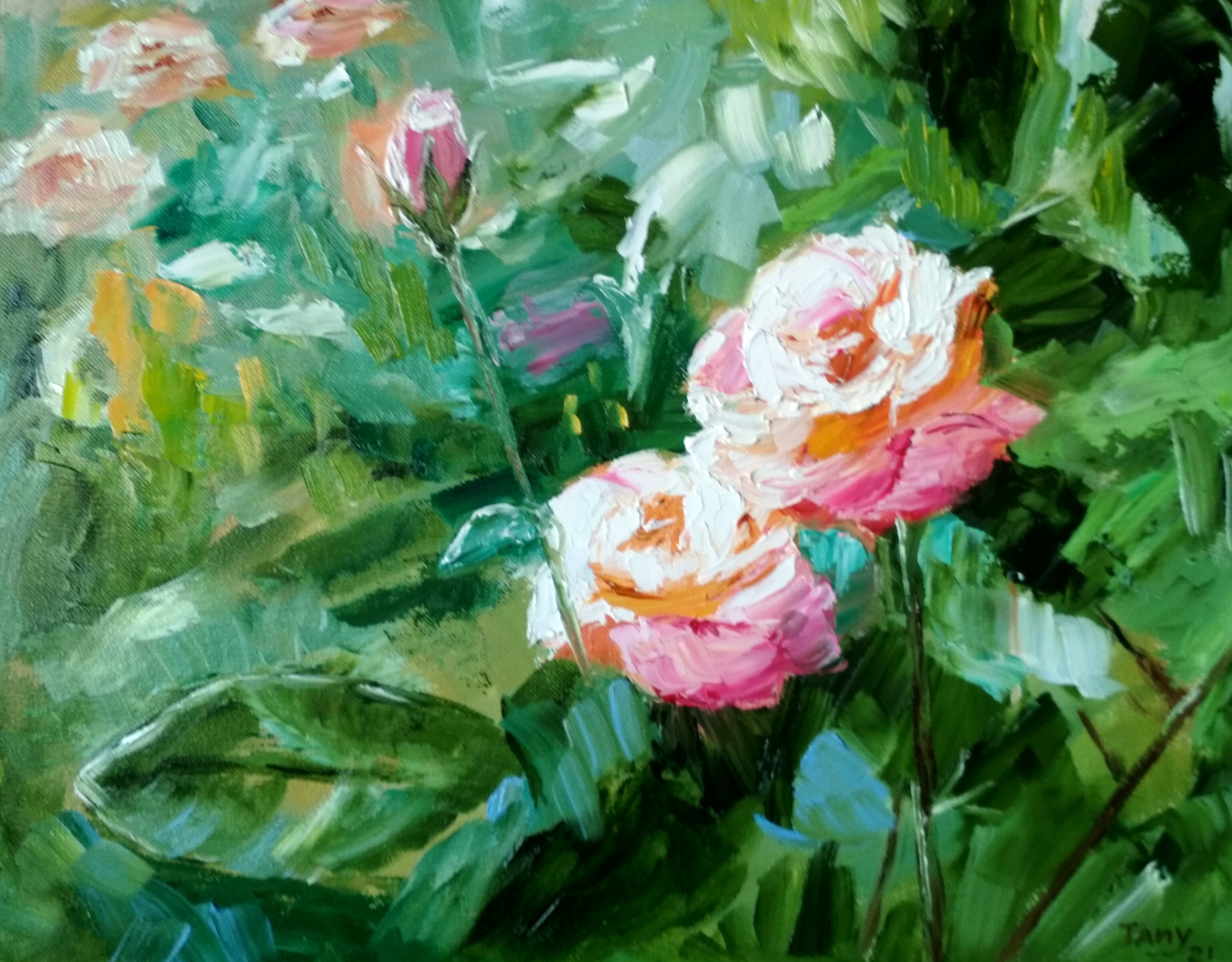 Roses in the garden Original oil painting Garden flowers fin | Inspire ...