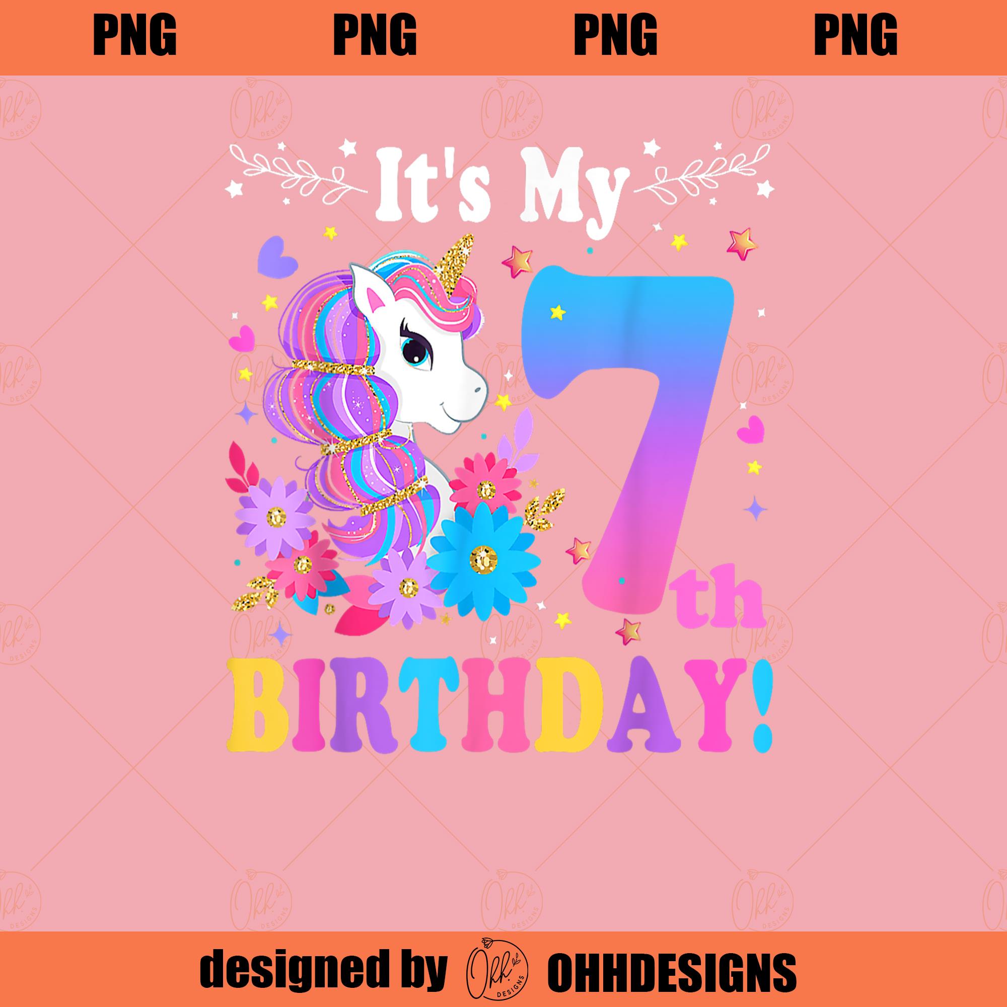 7 Year Old Its My 7th Birthday Cute Unicorn Kids Girls Teens | Inspire ...