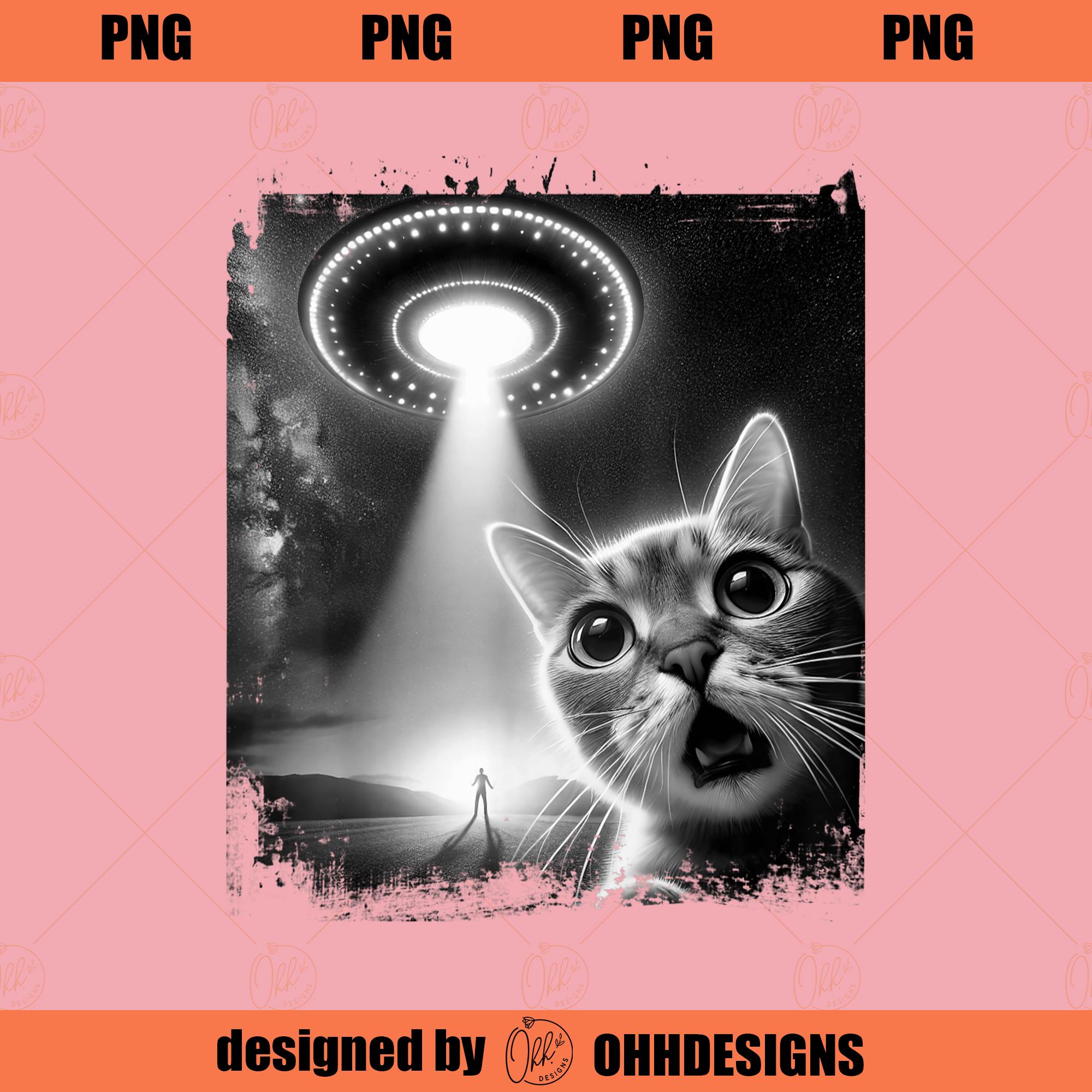 Funny Cat Selfie with UFOs Abduction Aliens PNG Download | Inspire Uplift