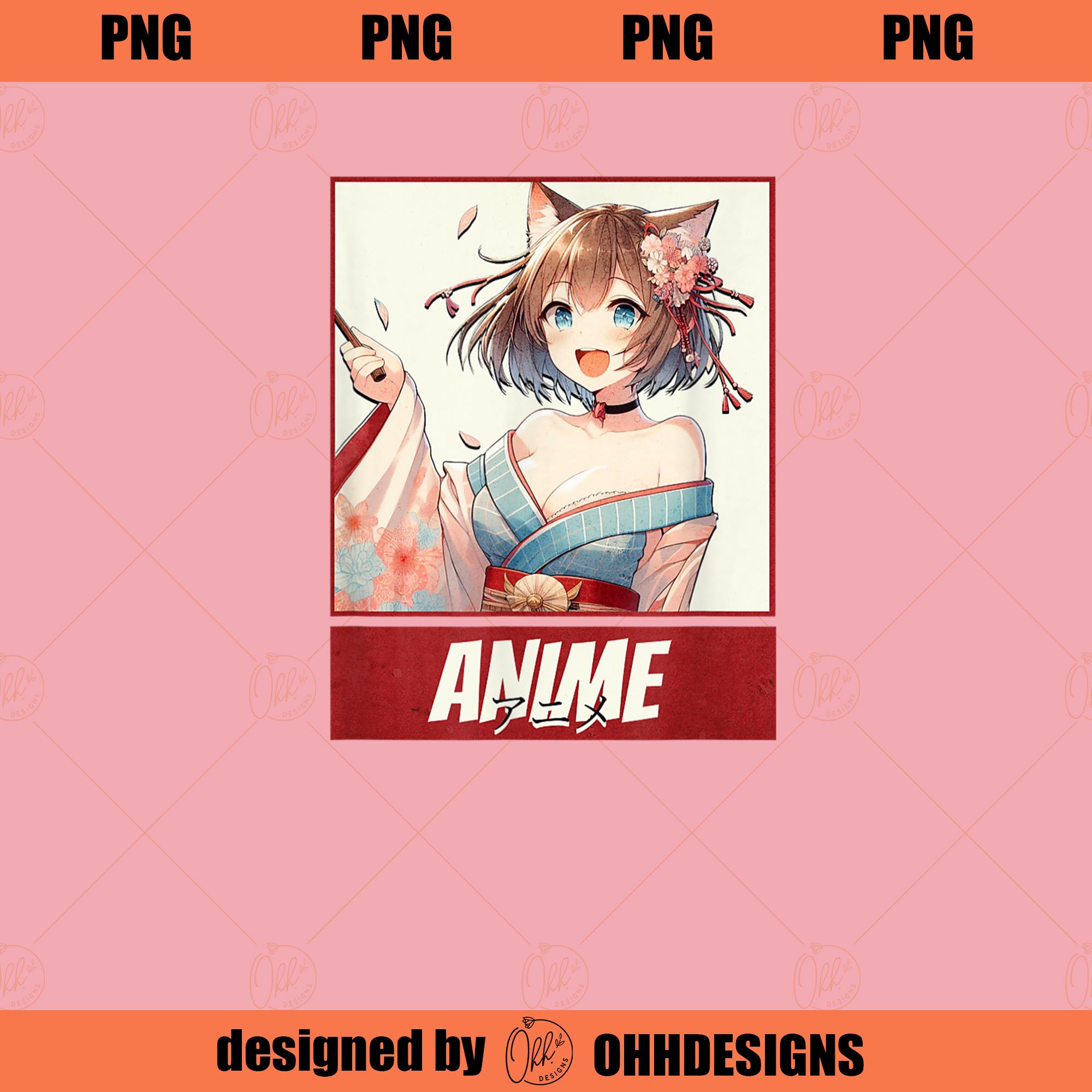 Anime Cat Girl Japanese Kanji Anime Aesthetic PNG Download - Inspire Uplift