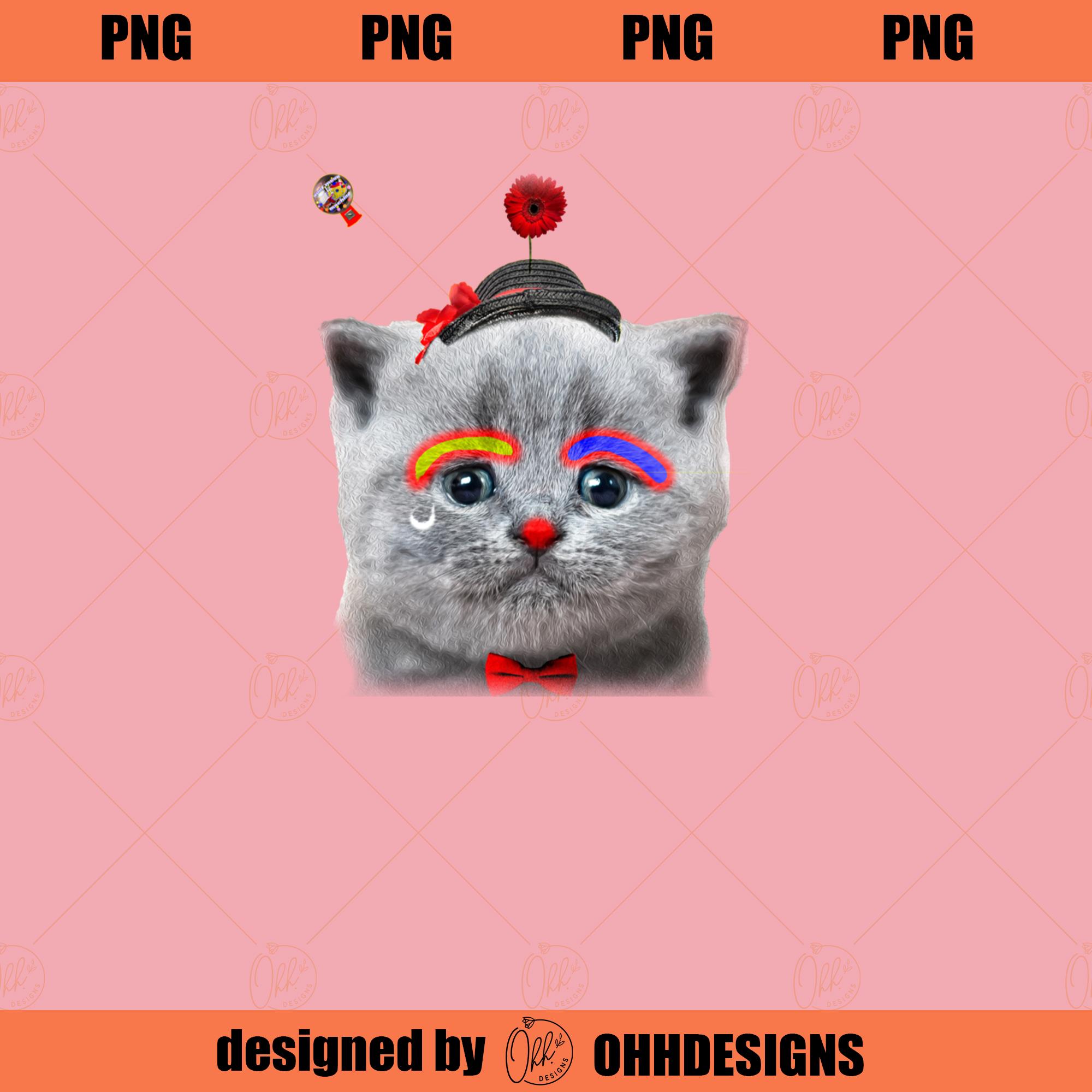 Funny cute cat clown with tear drop and flower hat PNG Down | Inspire ...