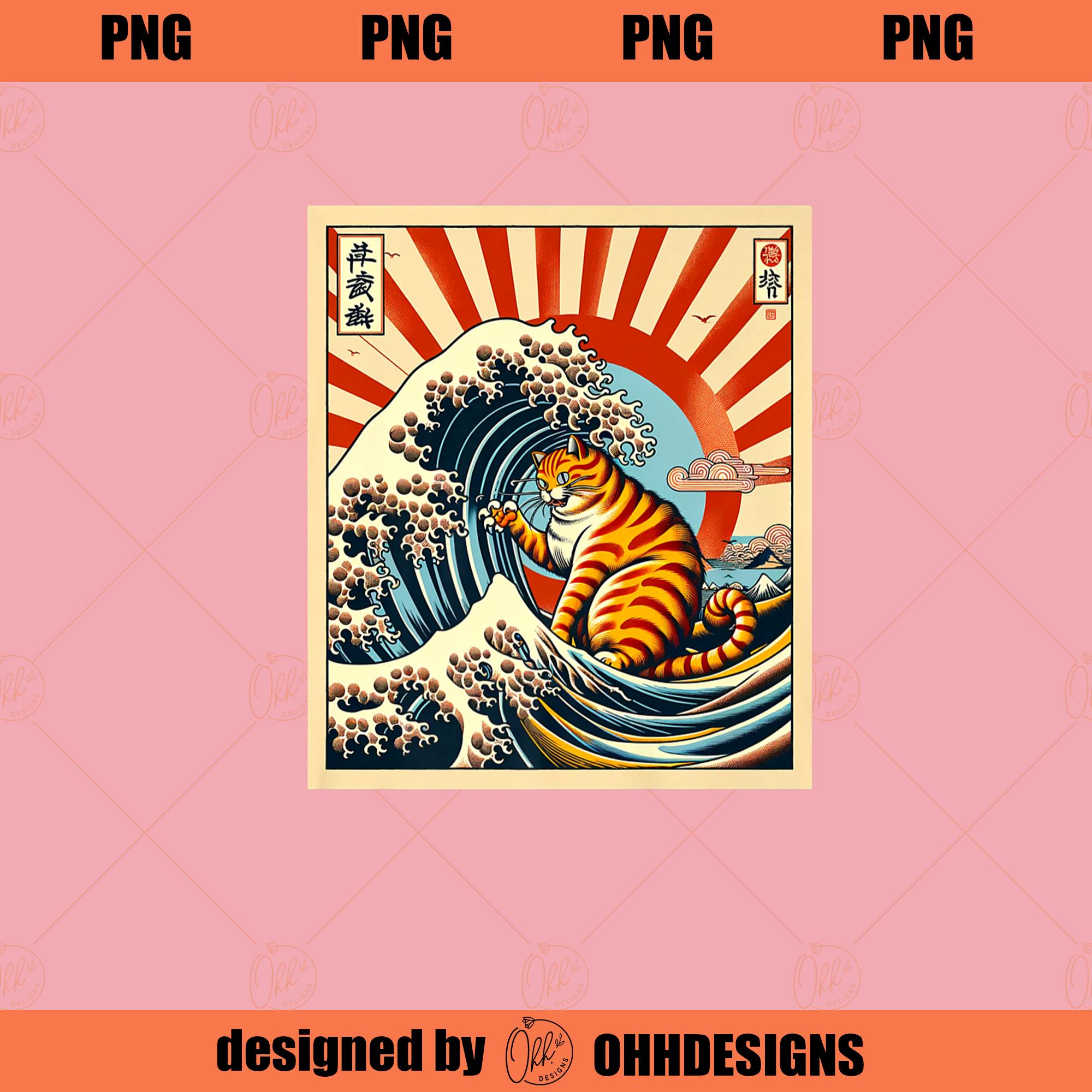Catzilla Cat Japanese Art The Great Wave off Kanagawa Cat Pr - Inspire ...