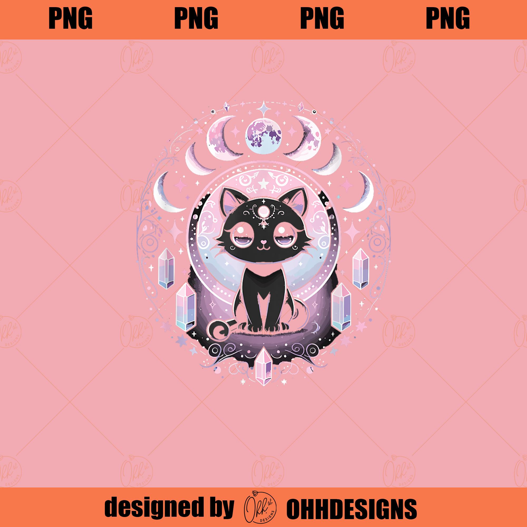 Moon Phases Crystal Witchy Cute Black Cat Kawaii Pastel Goth | Inspire ...