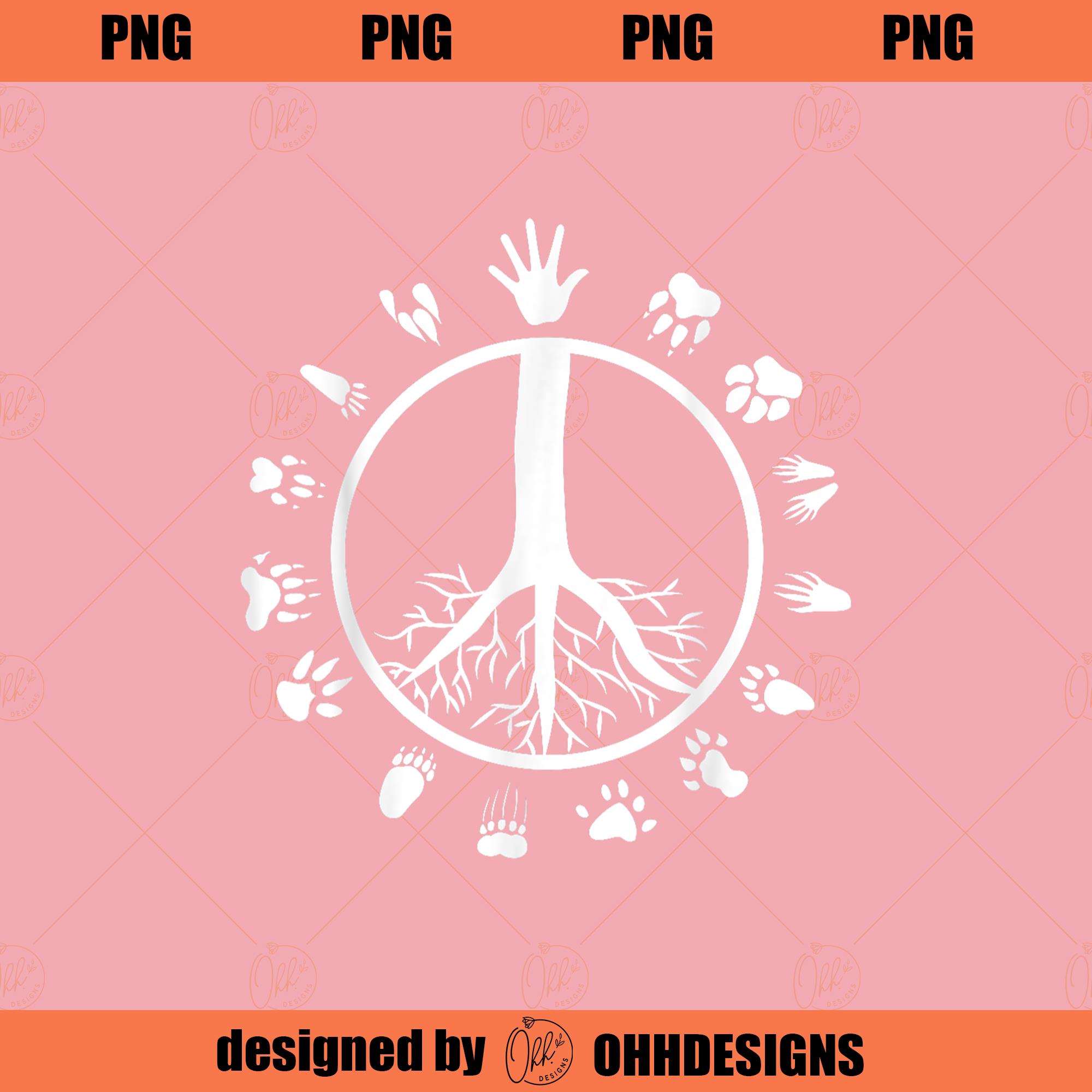 Peace Sign Tree Roots Animal Footprints Vegan PNG Download | Inspire Uplift