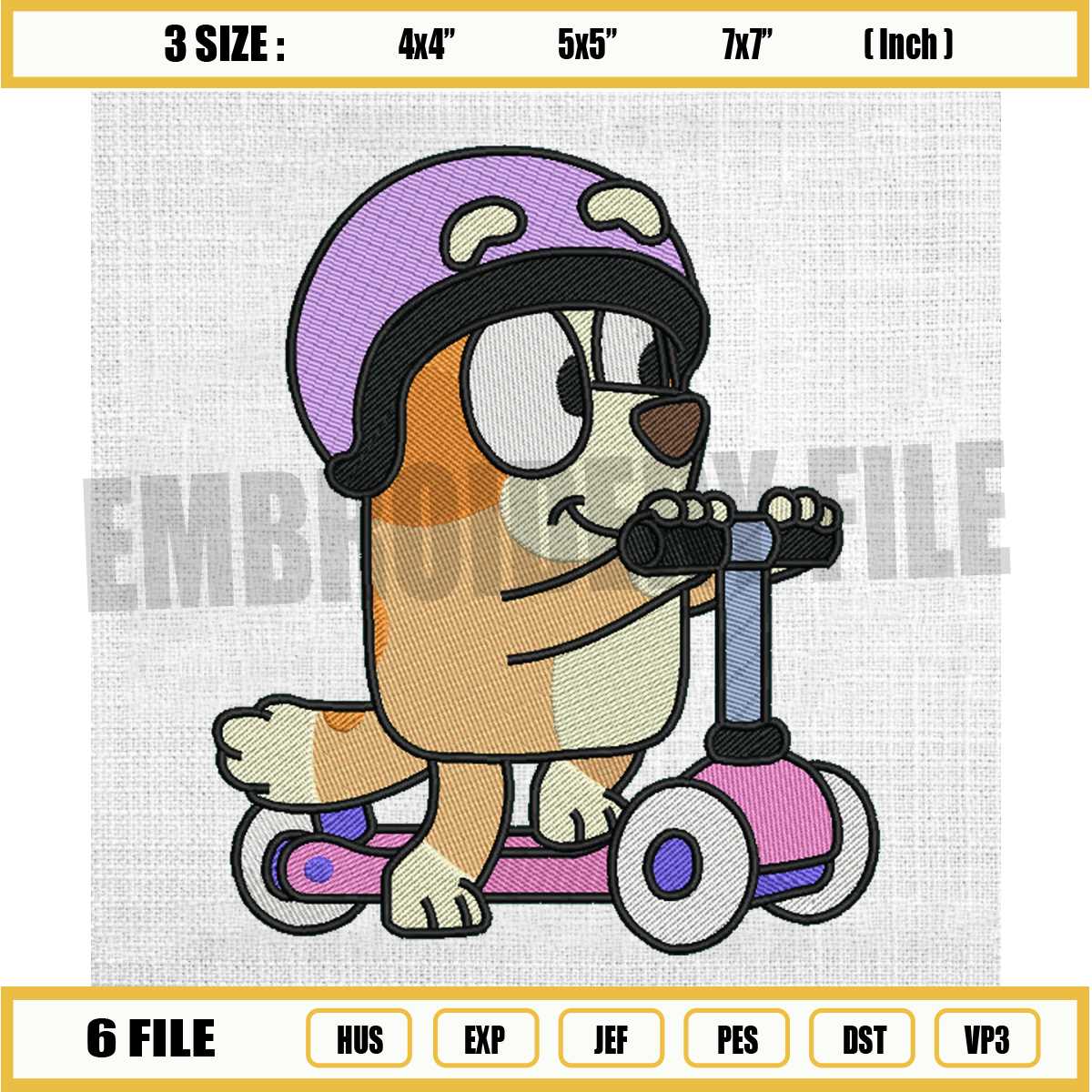 Bluey And Bingo Kid Riding Scooter Embroidery Png | Inspire Uplift