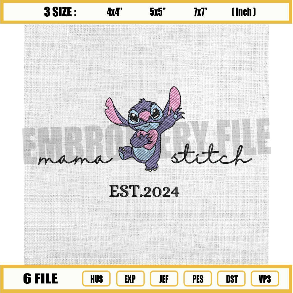 Mama Stitch Love Mother Day Est 2024 Embroidery Png | Inspire Uplift