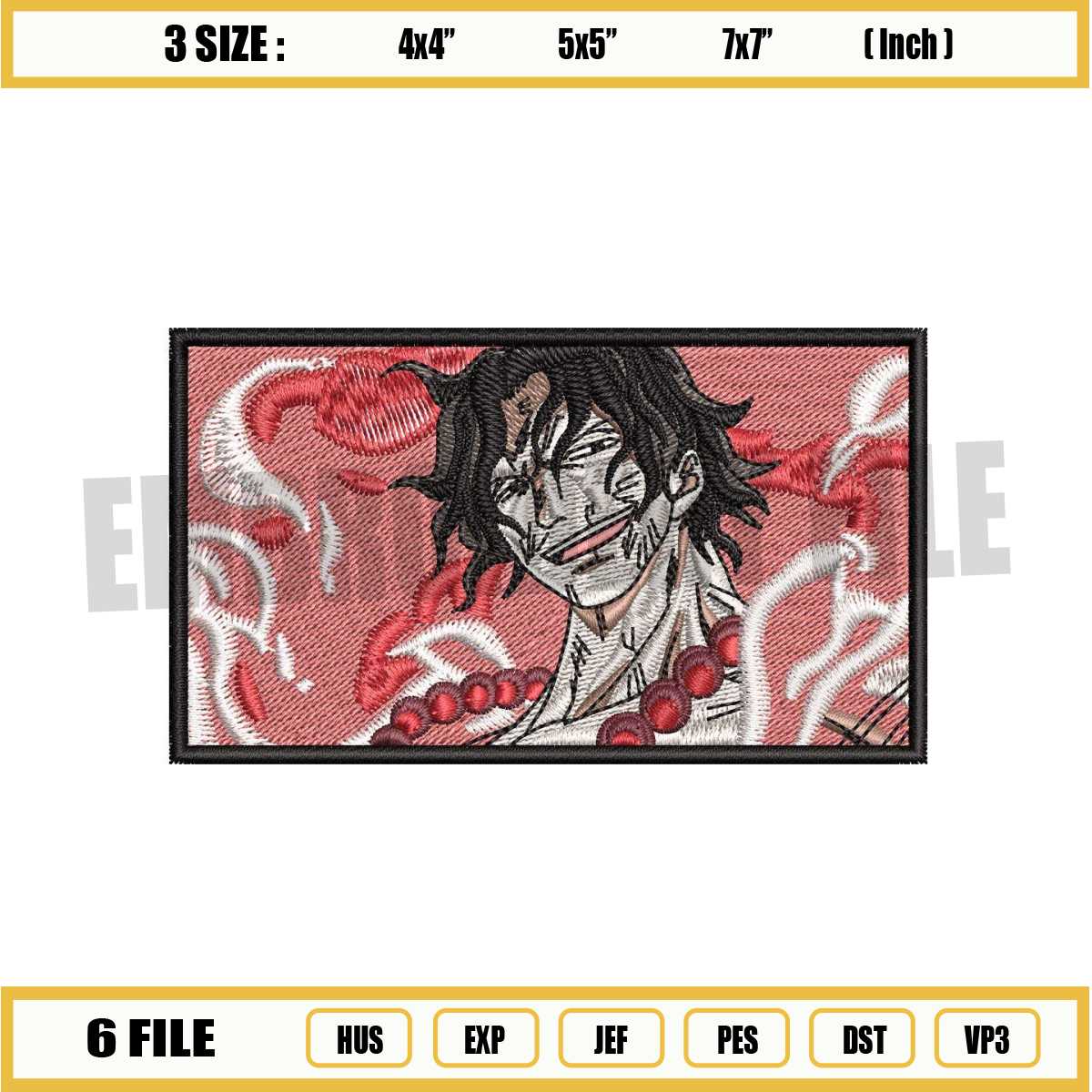 Ace Flame Rectangle Anime Embroidery Design png | Inspire Uplift