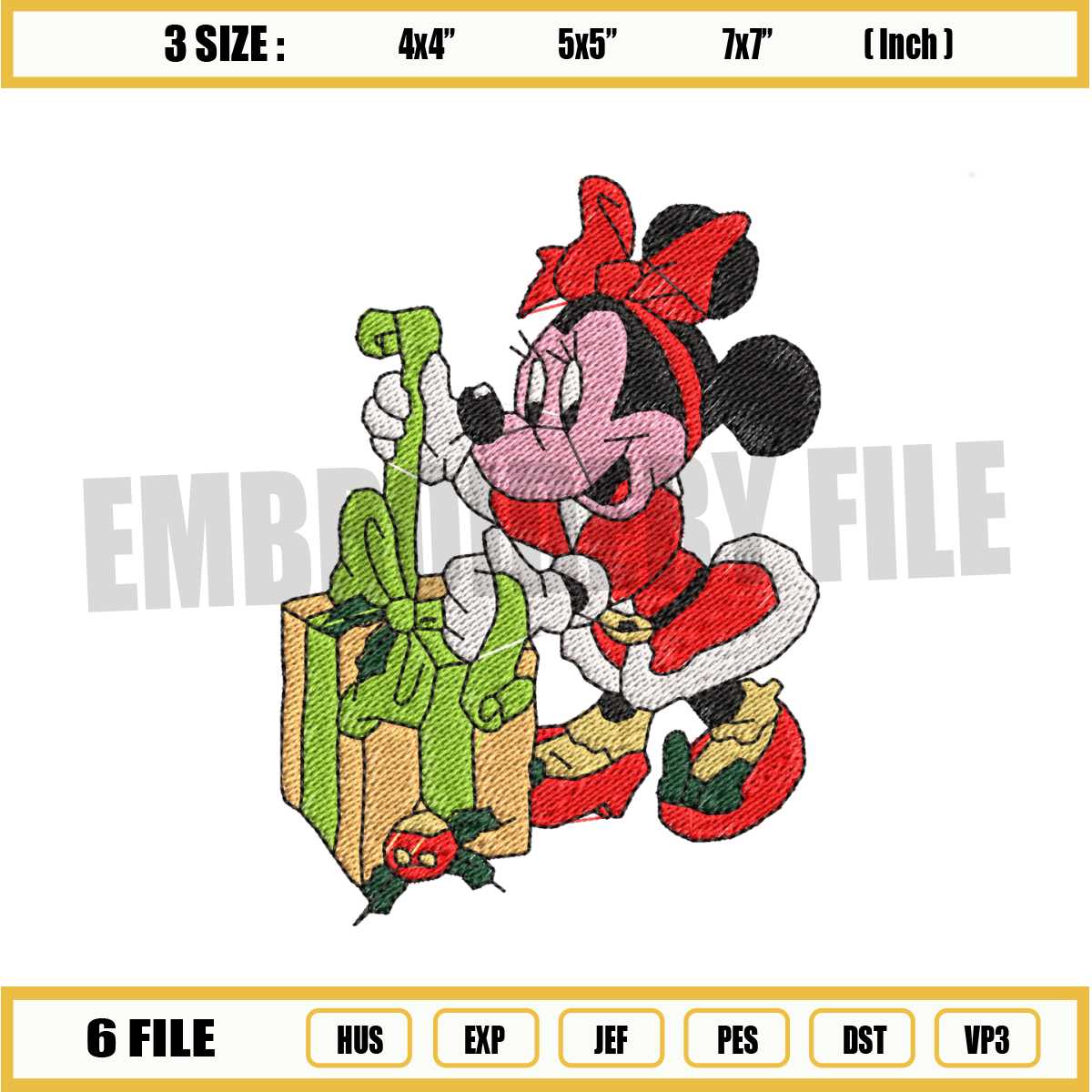 Santa Minnie Mouse Christmas Gift Embroidery Png | Inspire Uplift