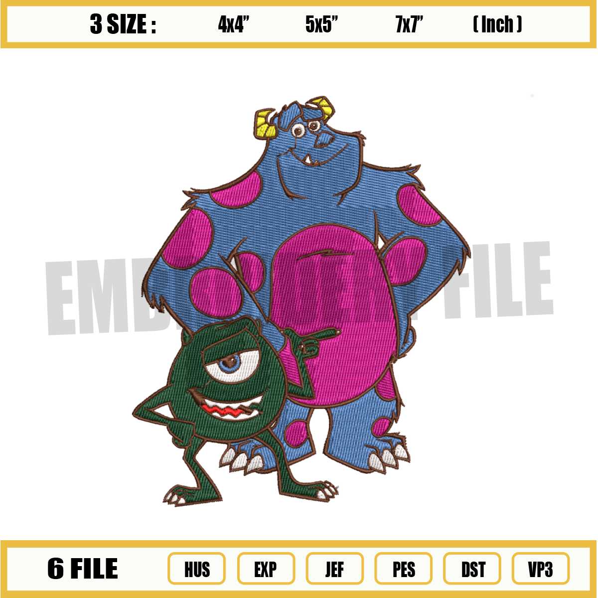 Monster Inc Mike and Sulley Embroidery | Inspire Uplift